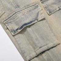 China Custom Clothing Manufacturers Men'S Multi Pocket Jeans Washed Distressed Loose Long Pants for sale