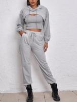 China Small Quantity Clothing Manufacturer Women'S Hoodie Loose Coat Vest With Pants Sports Jogging Three - Piece Suit for sale