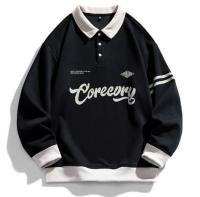 China Small Quantity Clothing Manufacturer Men'S Retro Lapel Pullover Long Sleeve 100% Poly With Print Sweatshirt for sale
