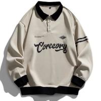 China Small Quantity Clothing Manufacturer Men'S Retro Lapel Pullover Long Sleeve 100% Poly With Print Sweatshirt for sale