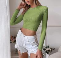China Low Moq Clothing Manufacturer Women'S Sexy Backless Cropped Slim Fit Knit Long Sleeve Top for sale