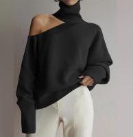 China Small Quantity Garment Manufacturer High Neck Off Shoulder Knitted Sweater Women'S Long Sleeve Top for sale
