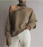 China Small Quantity Garment Manufacturer High Neck Off Shoulder Knitted Sweater Women'S Long Sleeve Top for sale