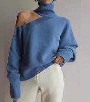 China Small Quantity Garment Manufacturer High Neck Off Shoulder Knitted Sweater Women'S Long Sleeve Top for sale