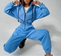 China Custom Clothing Factory China Casual Women'S Hooded Jumpsuit With Elasticband Pants Set for sale