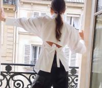 China Small Quantity Garment Manufacturer Women'S Long Sleeve Shirt Back Hollowed Out Lace Up Top for sale