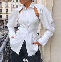 China Small Quantity Garment Manufacturer Women'S Long Sleeve Shirt Back Hollowed Out Lace Up Top for sale