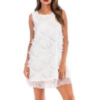 China Custom Clothing Factory China Women'S Faxu Feather Sleeveless Fringed Chiffon Tank Dress for sale