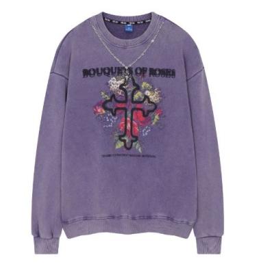 China Small Quantity Clothing Manufacturer Men'S Necklace Long Sleeve French Terry Sweatshirt With Vintage Wash for sale