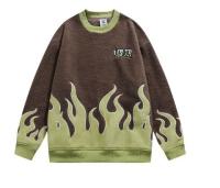 China Small Quantity Clothing Factory Lamb Wool Print Flame Round Neck Pullover Sweater For Men for sale