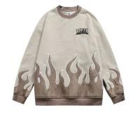 China Small Quantity Clothing Factory Lamb Wool Print Flame Round Neck Pullover Sweater For Men for sale