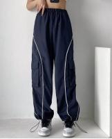 China Small Quantity Garment Manufacturer Women'S Baggy Cargo Pants With Pocket Drawstring High Waist Casual Trousers for sale