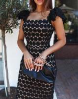 China Small Quantity Clothing Manufacturer Women'S Sexy Lace Long Dress Short Sleeve With 100% Polyester for sale