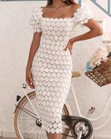 China Small Quantity Clothing Manufacturer Women'S Sexy Lace Long Dress Short Sleeve With 100% Polyester for sale
