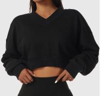 China Small Quantity Clothing Factory Women'S V Neck Long Sleeve Sweatshirt Casual Pullover Top 50% Cotton 50% Polyester for sale