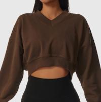 China Small Quantity Clothing Factory Women'S V Neck Long Sleeve Sweatshirt Casual Pullover Top 50% Cotton 50% Polyester for sale