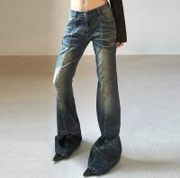 China Small Order Clothing Manufacturers Women'S Casual Jeans Low Waist Wide Leg Opening With Rivet for sale