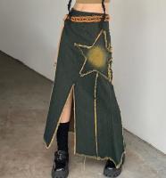 China Small Moq Clothing Manufacturers Women'S Fishtail Hem Denim Skirt With Star Patch Slit for sale