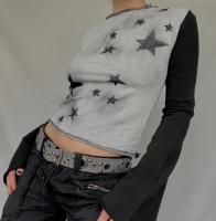 China Custom Clothing Factory China Ladies Star Print Color-Block Long-Sleeved Pullover Top for sale