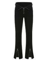 China Custom Clothing Factory China V-Neck Turned-Up Flared Jeans Zipper Slit Bell-Bottoms Tight Pants for sale