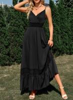 China Small Order Clothing Manufacturers Women'S 100% Viscose High Waist V - Neck Maxi Dress for sale