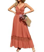 China Small Order Clothing Manufacturers Women'S 100% Viscose High Waist V - Neck Maxi Dress for sale