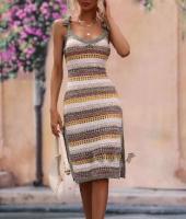 China Small Order Clothing Manufacturers Women'S Sleeveless Dress Striped Knitted Split Round Neck Dresses for sale