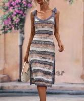 China Small Order Clothing Manufacturers Women'S Sleeveless Dress Striped Knitted Split Round Neck Dresses for sale