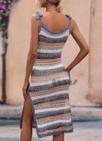 China Small Order Clothing Manufacturers Women'S Sleeveless Dress Striped Knitted Split Round Neck Dresses for sale