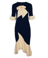 China Small Quantity Garment Manufacturer Women'S Sexy Round Neck Knotted Slim Long Sleeve Lace Dress for sale