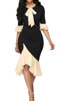 China Small Quantity Garment Manufacturer Women'S Sexy Round Neck Knotted Slim Long Sleeve Lace Dress for sale