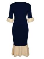 China Small Quantity Garment Manufacturer Women'S Sexy Round Neck Knotted Slim Long Sleeve Lace Dress for sale