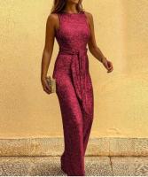 China Custom Clothing Factory China Round Neck Sleeveless Sequined Backless Jumpsuit For Women for sale