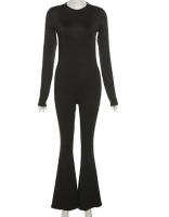 China Small Quantity Clothing Manufacturer 85% Polyester 15% Spandex Women Balckless Fit Long Sleeve Flared Bodysuit for sale