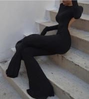 China Small Quantity Clothing Manufacturer 85% Polyester 15% Spandex Women Balckless Fit Long Sleeve Flared Bodysuit for sale