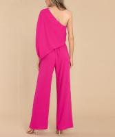 China OEM Small Quantity Clothing Manufacture Ladies Loose Slanted Shoulders Backless Casual Jumpsuit for sale