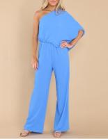China OEM Small Quantity Clothing Manufacture Ladies Loose Slanted Shoulders Backless Casual Jumpsuit for sale