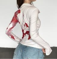 China Custom Clothing Factory China Women'S Printed Cardigan Long Sleeved Casual Top Irregular Lapel Shirt for sale