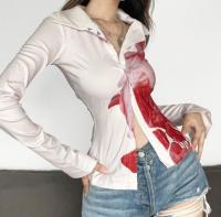 China Custom Clothing Factory China Women'S Printed Cardigan Long Sleeved Casual Top Irregular Lapel Shirt for sale
