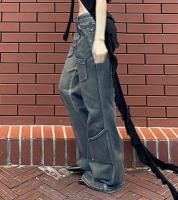 China Small Order Clothing Manufacturers Vintage Multi Pocket Tooling Jeans Loose Drape Low Waist Straight Trousers for sale