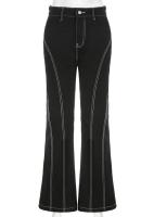 China Custom Clothing Factory China Women'S Casual Split Topstitch Bootcut Denim Pants for sale