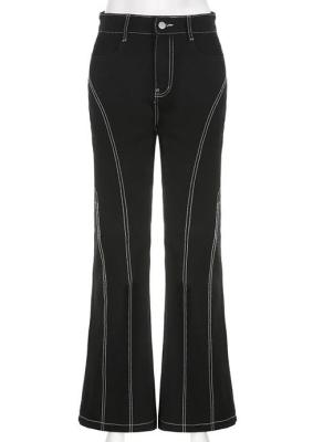China Custom Clothing Factory China Women'S Casual Split Topstitch Bootcut Denim Pants for sale