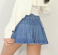 China Oem Apparel Manufacturers Women'S Pleated Skirt With Belt A - Line Skirt High Waist Denim Skirt for sale