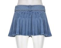 China Oem Apparel Manufacturers Women'S Pleated Skirt With Belt A - Line Skirt High Waist Denim Skirt for sale