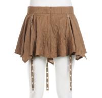 China Clothing Manufacturers For Small Orders Women'S Irregular Skirt Zipper Brown Low Waist Skirt With Belt for sale