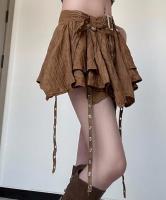 China Clothing Manufacturers For Small Orders Women'S Irregular Skirt Zipper Brown Low Waist Skirt With Belt for sale