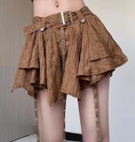 China Clothing Manufacturers For Small Orders Women'S Irregular Skirt Zipper Brown Low Waist Skirt With Belt for sale