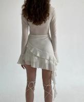 China Custom Clothing Factory China Chiffon Ruffled Breasted V Neck Flared Long Sleeve Dress for sale