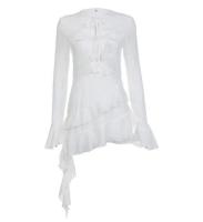 China Custom Clothing Factory China Chiffon Ruffled Breasted V Neck Flared Long Sleeve Dress for sale