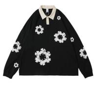 China Small Quantity Clothing Manufacturer Casual Long Sleeve Puff Print Snowflake Loose Unisex Polo T Shirt for sale
